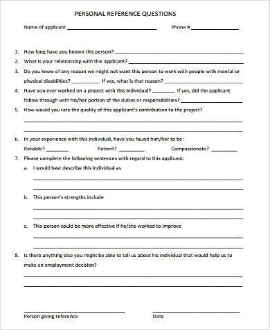FREE 8+ Sample Reference Questionnaire Forms in PDF | MS Word