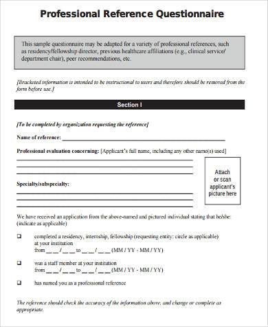 FREE 8+ Sample Reference Questionnaire Forms in PDF | MS Word