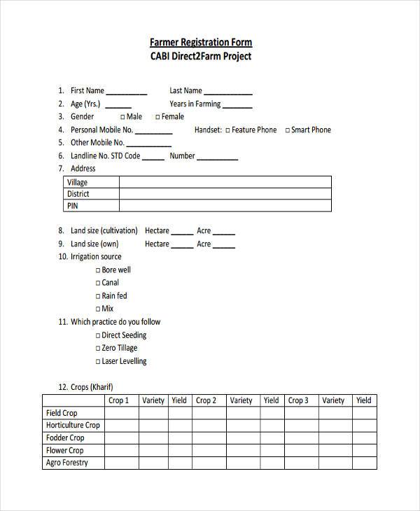 FREE 14+ Farmer Registration Form Samples, PDF, MS Word, Google Docs