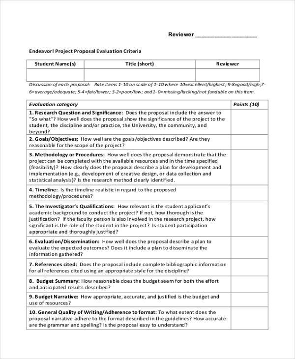 FREE 12+ Proposal Evaluation Form Samples, PDF, MS Word, Google Docs