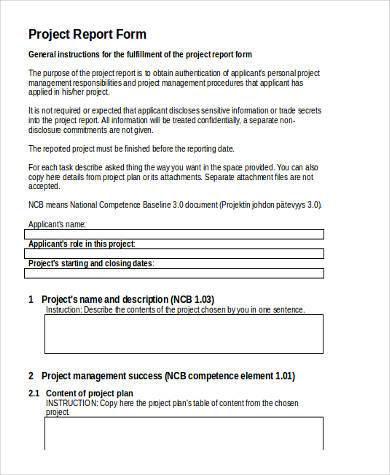 FREE 13+ Project Report Form Samples, PDF, MS Word, Google Docs, Excel