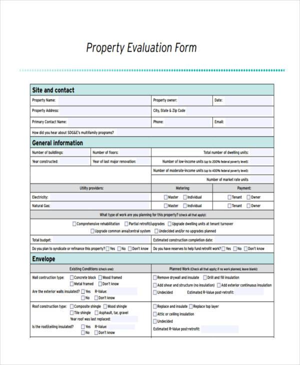 FREE 8+ Sample Property Evaluation Forms in PDF | MS Word