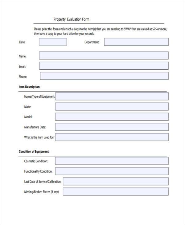 FREE 8+ Sample Property Evaluation Forms in PDF | MS Word