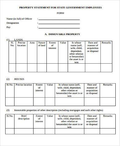 FREE 9+ Sample Property Statement Forms in PDF | MS Word