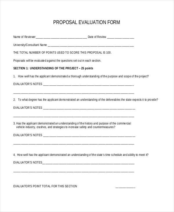FREE 12+ Proposal Evaluation Form Samples, PDF, MS Word, Google Docs