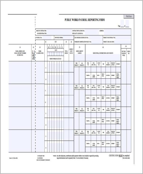 FREE 7+ Sample Payroll Reporting Forms in PDF | MS Word