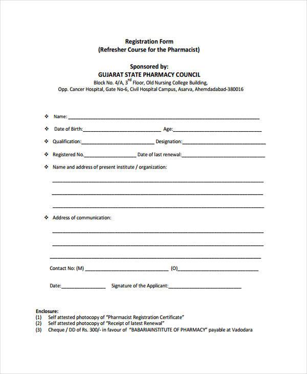 FREE 8+ Pharmacist Registration Forms in PDF | MS Word