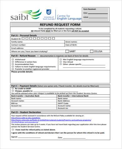 FREE 7+ Sample Refund Request Forms in PDF | MS Word