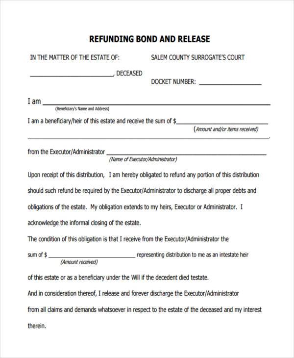 FREE 7+ Sample Bond Release Forms in PDF | MS Word