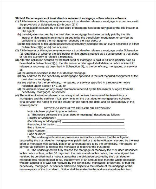 FREE 9+ Deed Release Forms in PDF | MS Word