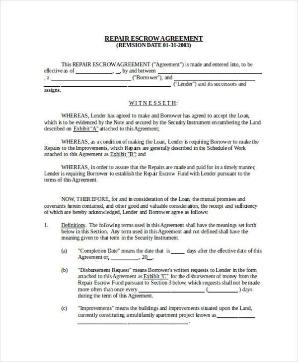 FREE 9+ Sample Escrow Agreement Forms in PDF | MS Word