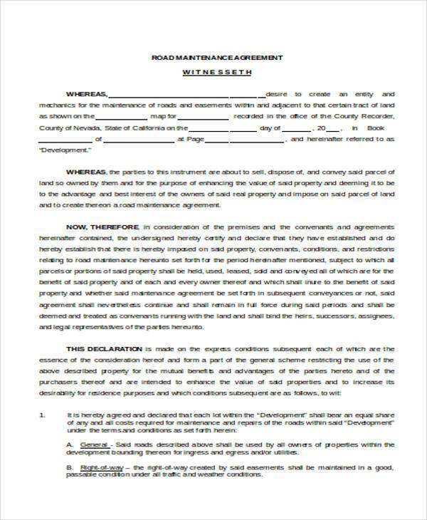 FREE 9+ Road Maintenance Agreement Forms in PDF | MS Word