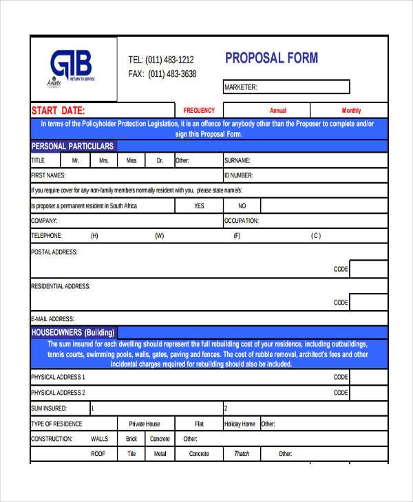 FREE 41+ Proposal Form Samples, PDF, MS Word, Google Docs, Excel