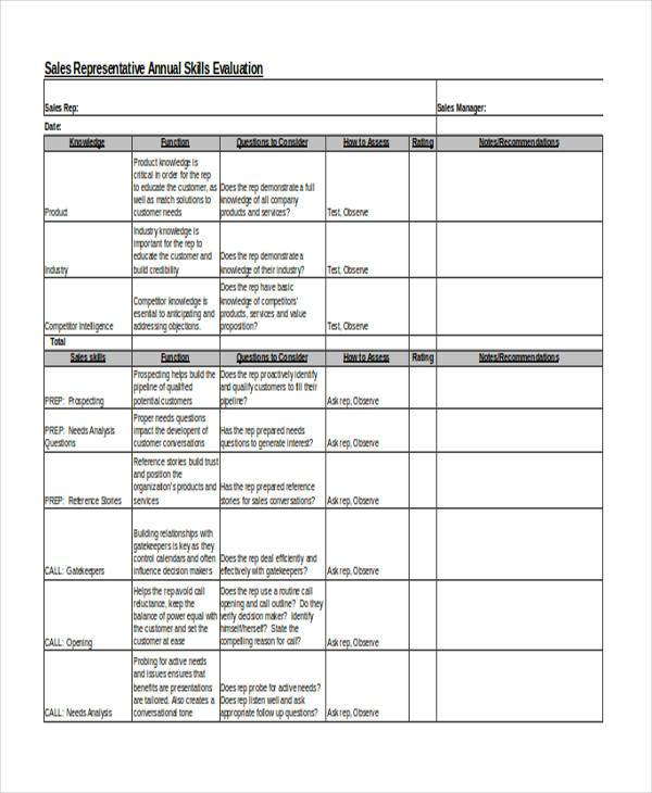 FREE 8 Sales Evaluation Forms PDF MS Word