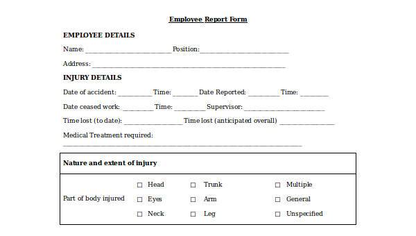 Sample Employee Report Form Sample Templates - Bank2home.com