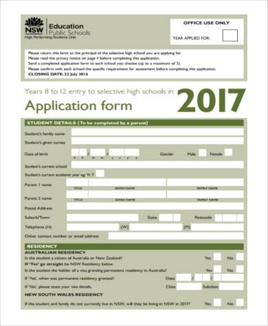 FREE 13+ School Application Form Samples, PDF, MS Word, Google Docs, Excel