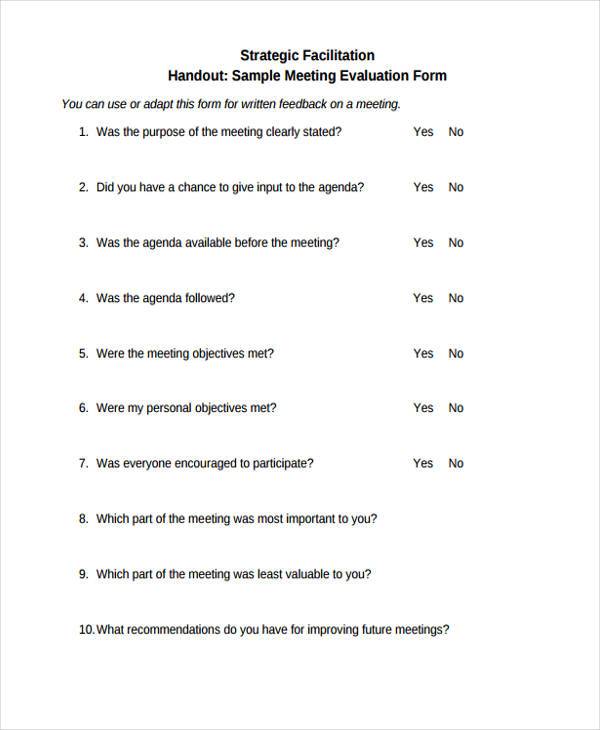FREE 8+ Meeting Evaluation Forms in PDF | MS Word