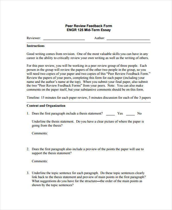 FREE 10 Sample Peer Review Forms In PDF MS Word Excel