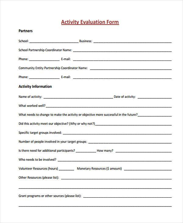 FREE 10+ Activity Evaluation Form Samples, PDF, MS Word, Google Docs