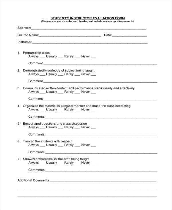 FREE 8+ Instructor Evaluation Forms in PDF | MS Word