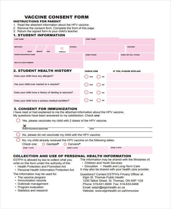 FREE 7+ Sample Vaccine Consent Forms in PDF | MS Word