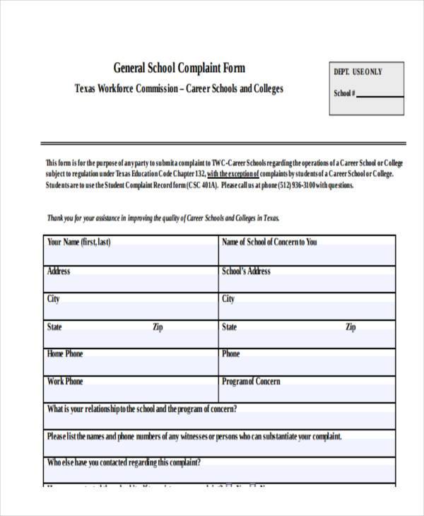 FREE 8+ Sample School Complaint Forms in PDF | MS Word
