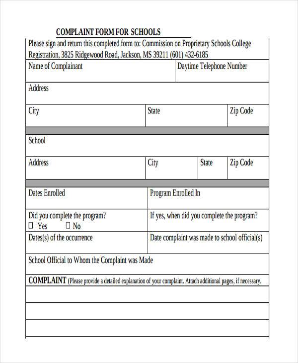 FREE 8+ Sample School Complaint Forms in PDF | MS Word