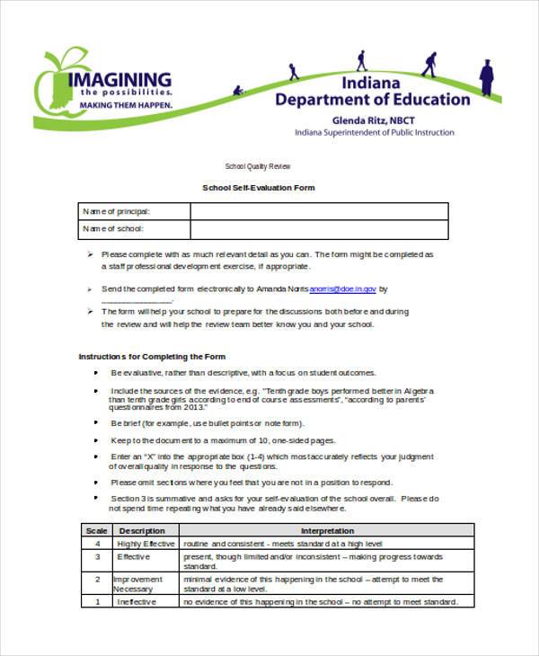 School Self Evaluation Form Template - Design Talk