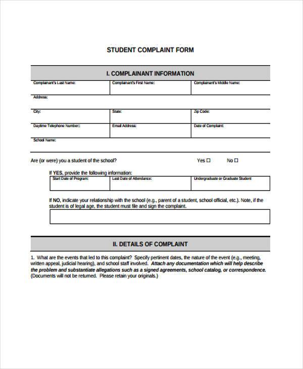 FREE 11+ School Complaint Forms in PDF | MS Word