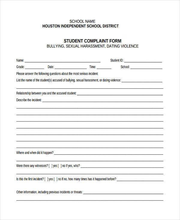 FREE 8+ Sample School Complaint Forms in PDF | MS Word