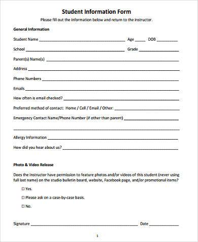 FREE 10+ Sample School Information Forms in PDF | MS Word | Excel