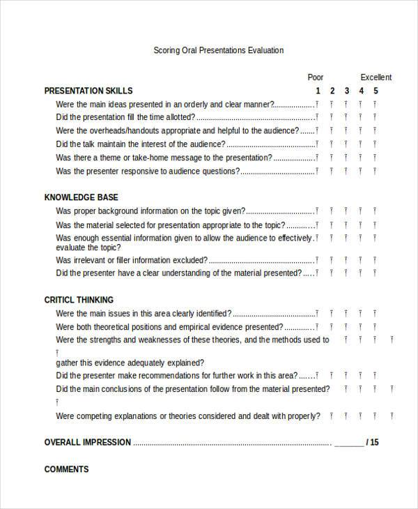 FREE 7+ Oral Presentation Evaluation Forms in PDF | MS Word