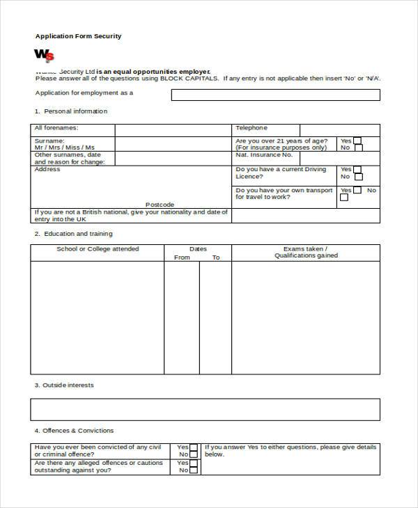 FREE 15+ Security Application Form Samples, PDF, MS Word, Google Docs