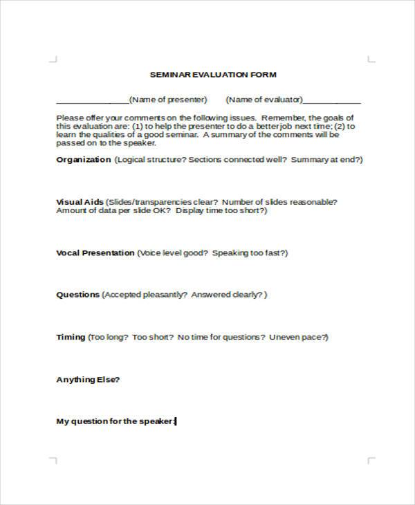 FREE 8+ Seminar Evaluation Forms in PDF | MS Word