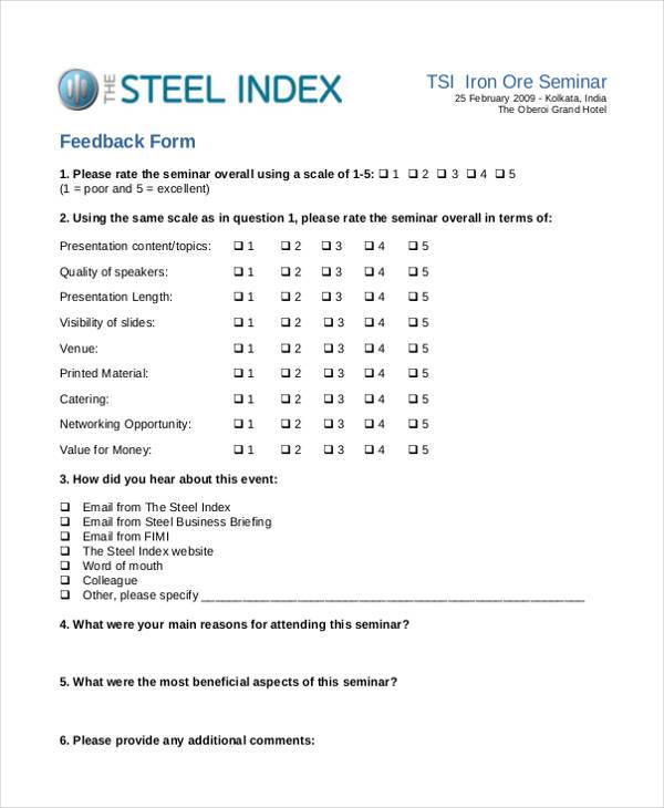 FREE 8+ Sample Seminar Feedback Forms in PDF | MS Word