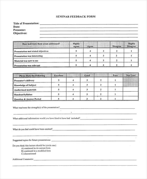 FREE 8+ Sample Seminar Feedback Forms in PDF | MS Word