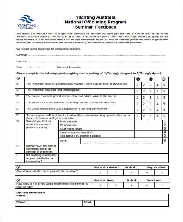 FREE 8+ Sample Seminar Feedback Forms in PDF | MS Word