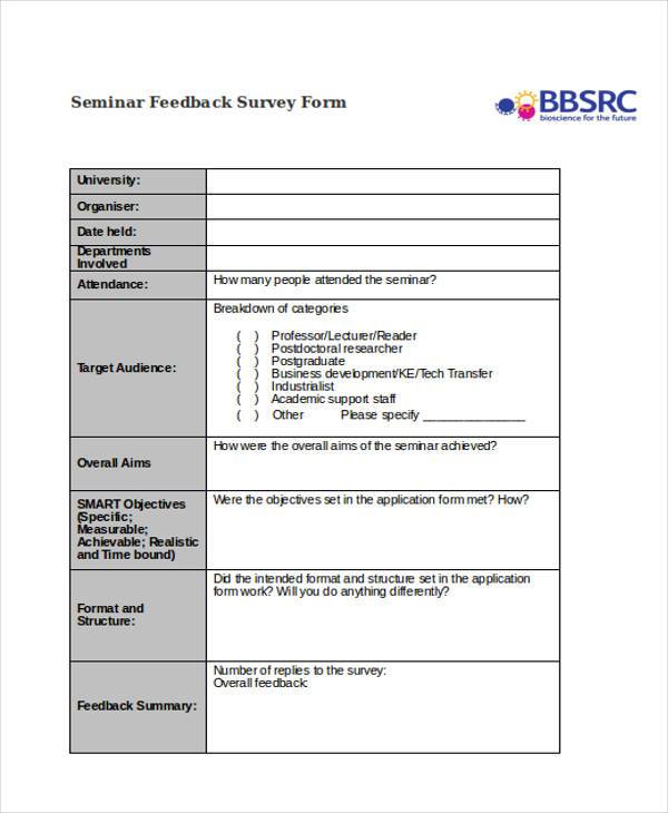 FREE 8+ Sample Seminar Feedback Forms in PDF | MS Word