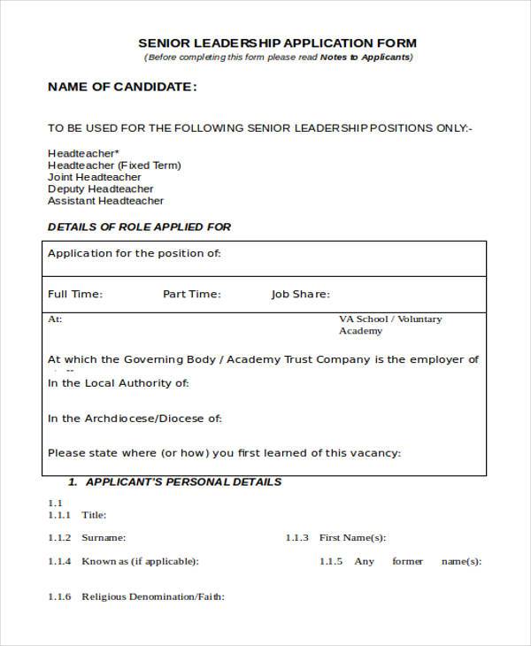 FREE 8 Sample Leadership Application Forms In PDF MS Word