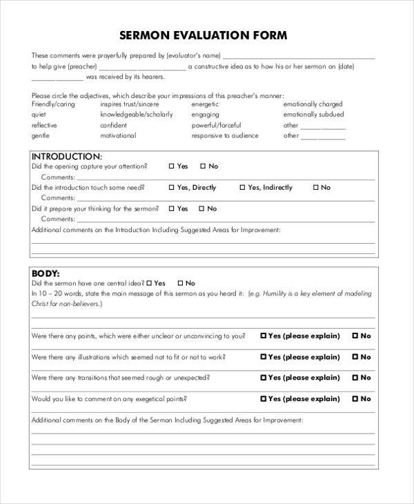 FREE 7+ Sermon Evaluation Forms in PDF | MS Word