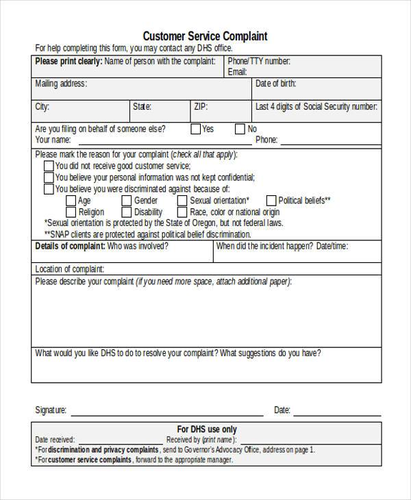 FREE 6+ Sample Service Complaint Forms in PDF | MS Word