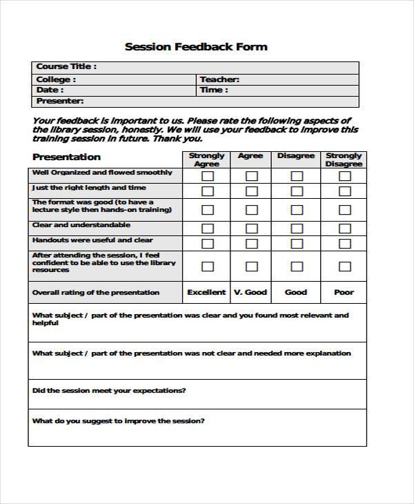 FREE 8+ Sample Session Feedback Forms in PDF | MS Word