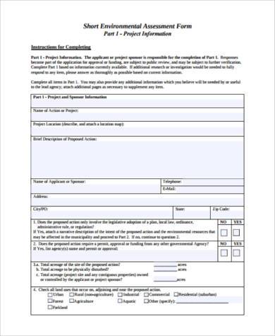 FREE 9+ Sample Environmental Assessment Forms in PDF | MS Word | Excel