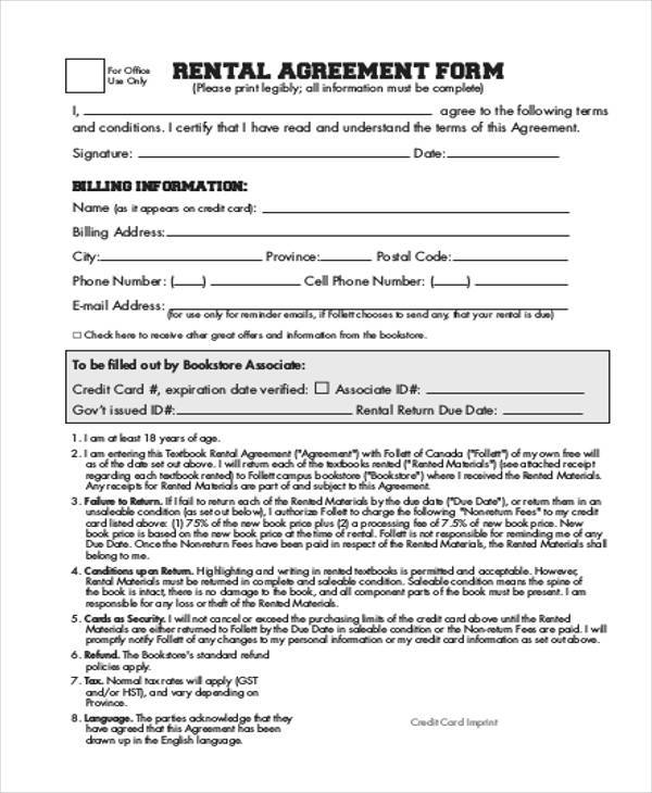 FREE 9 Rental Agreement Forms In PDF MS Word