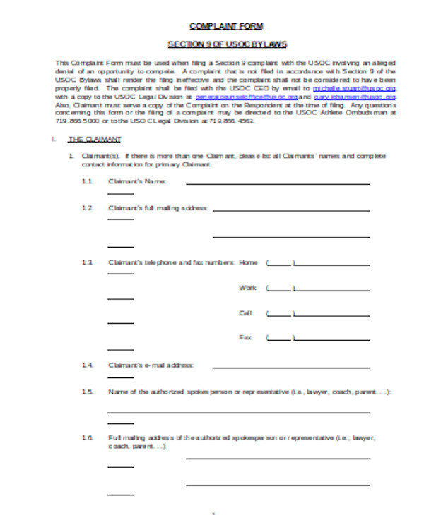 FREE 9+ Sample Legal Complaint Forms in PDF | MS Word | Excel