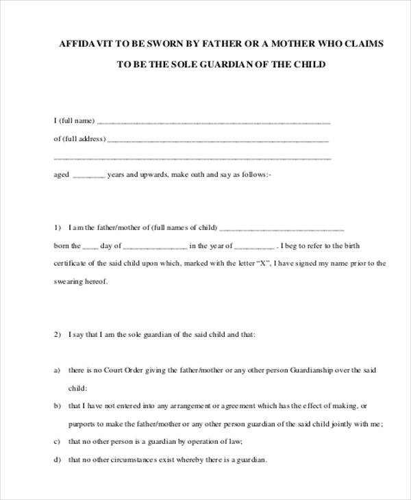 FREE 12+ Guardianship Affidavit Form Samples, PDF, MS Word, Google Docs