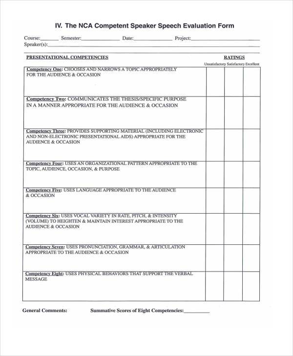 FREE 10 Speech Evaluation Forms In PDF MS Word Excel