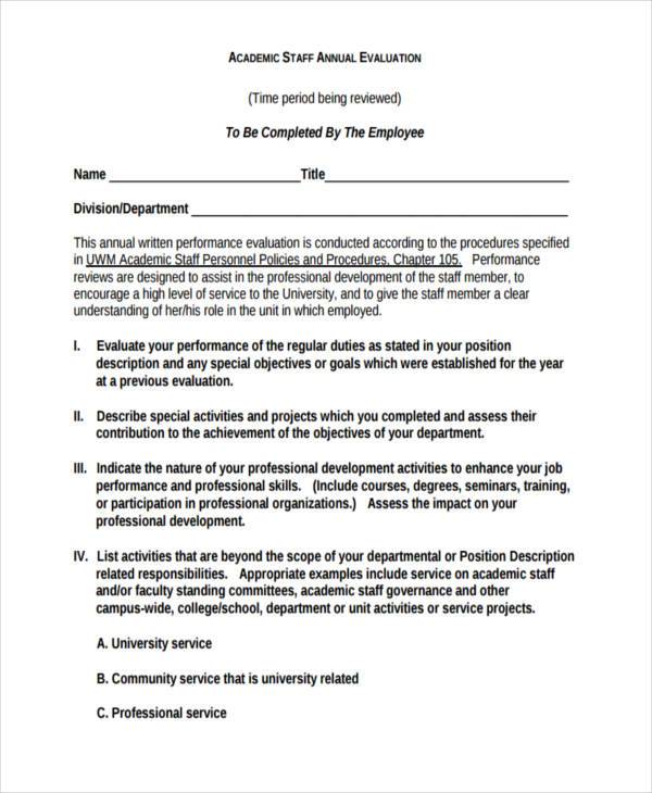 FREE 9+ Sample Annual Evaluation Forms in PDF | MS Word