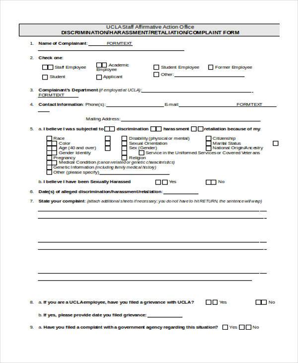 FREE 7+ Sample Staff Complaint Forms in PDF | MS Word
