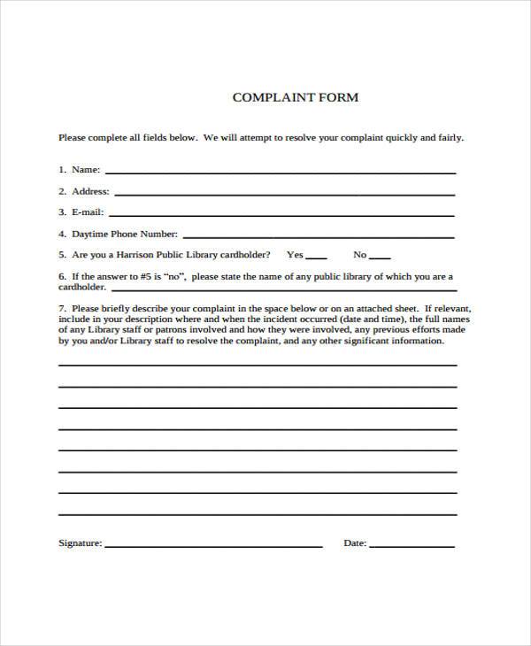 FREE 7+ Sample Staff Complaint Forms in PDF | MS Word